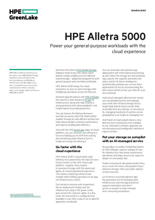 HPE Alletra 5000: Power your general-purpose workloads with the cloud experience | Data-Smart ...