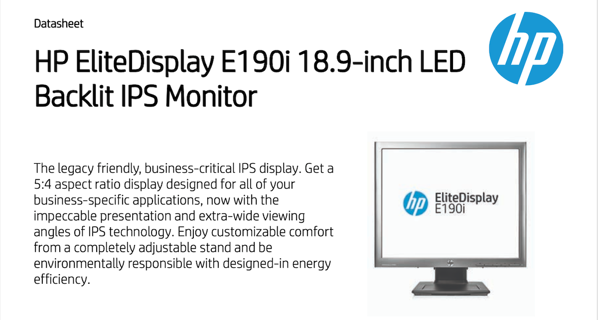 HP EliteDisplay E190i 18.9-inch LED Backlit IPS Monitor